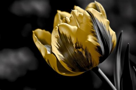 Eine Gelbe Tulpe Mit Einer Feder In Der Mitte Premium Foto