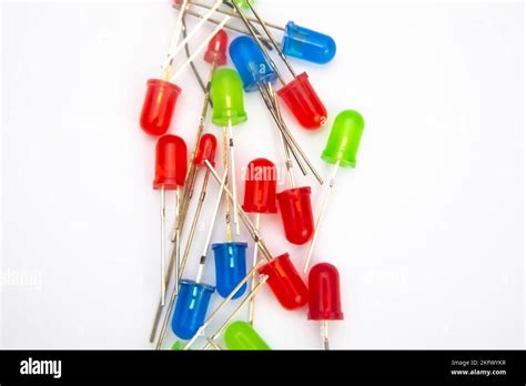 Collection Of LEDs On A White Background Used For Copy Space Electronic DIY Parts Stock Photo