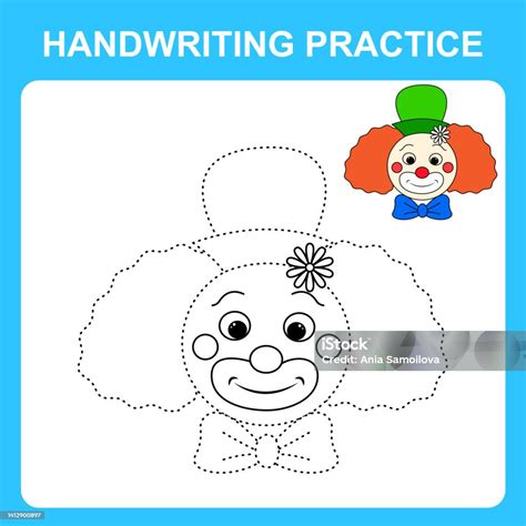 필기 연습 선을 추적하고 광대에 색을 칠하십시오 교육 아이 게임 색칠 공부 시트 시트 인쇄 가능한 워크 시트 벡터 일러스트 레이 션 0명에 대한 스톡 벡터 아트 및 기타