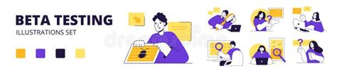 Big Set Of Vector Illustrations Of Beta Testing New Product Beta Testing Pre Sales User