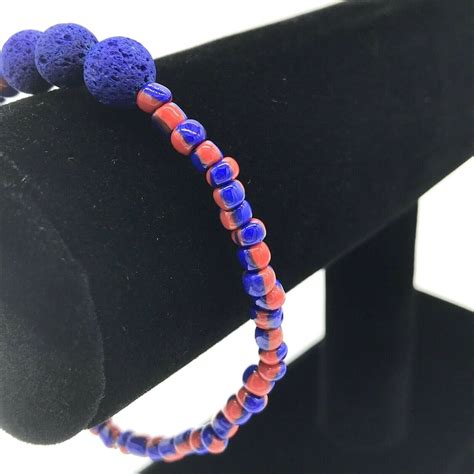 Blue Lava Rock Beaded Diffuser Stretch Bracelet 60 Seed Beads 8mm Lava