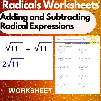 Adding And Subtracting Radical Expressions Radicals Worksheets By