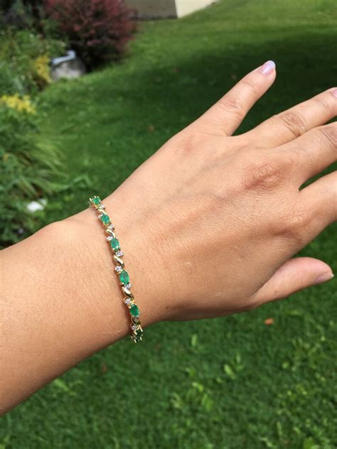 Estate Vintage 14k Emerald And Diamond Bracelet Etsy