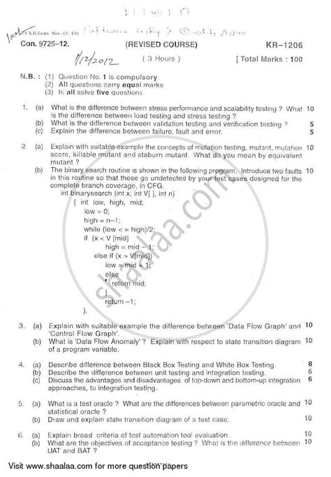 Software Testing And Quality Assurance 2012 2013 Be It Information Technology Semester 7 Be