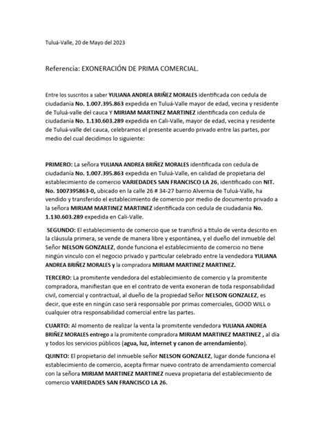 Exoneración De Prima Comercial Pdf Derecho