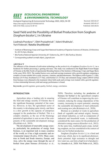 Pdf Seed Yield And The Possibility Of Biofuel Production From Sorghum Sorghum Bicolor L In