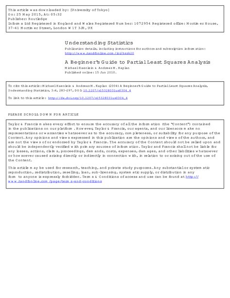 A Beginners Guide To Partial Least Squares Analysis This Article Was