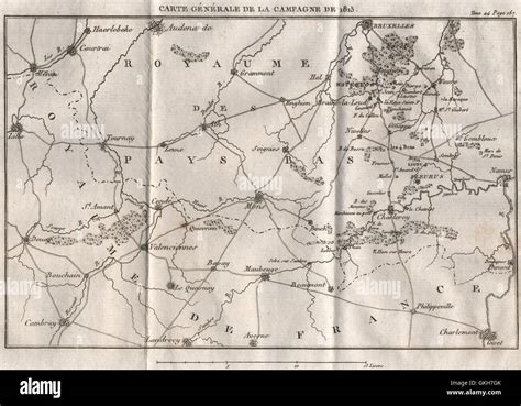 General Map Of The 1815 Campaign Belgium Nord Waterloo 1821 Stock