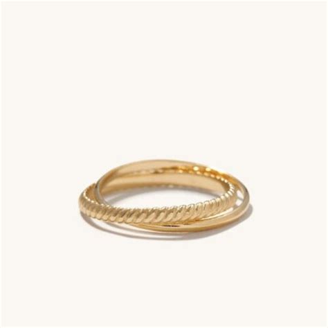 14k Gold Duo Band Ring Duo Interlocking Ring Croissant Dome Duo
