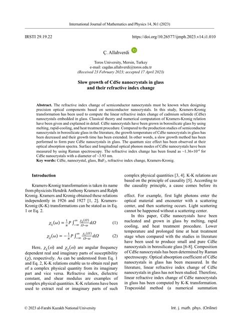 pdf slow growth of cdse nanocrystals in glass and their refractive