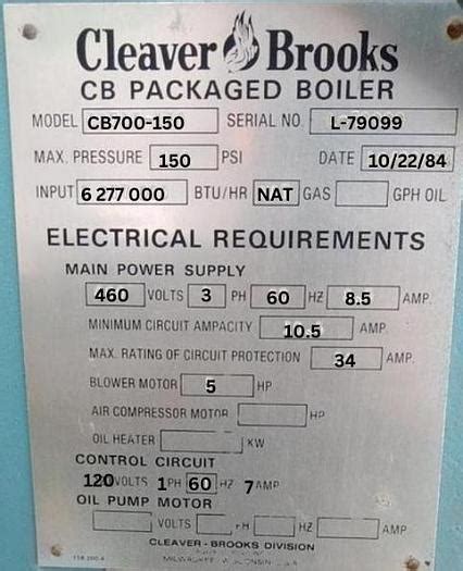 Used 150 Hp Cleaver Brooks 150 Psi Steam Boiler 1984 Model Cb700 15