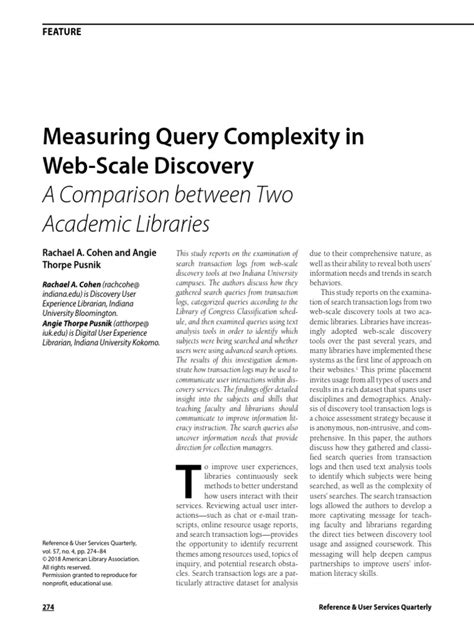 Measuring Query Complexity In Web Scale Discovery A Comparison Between Two Academic Libraries