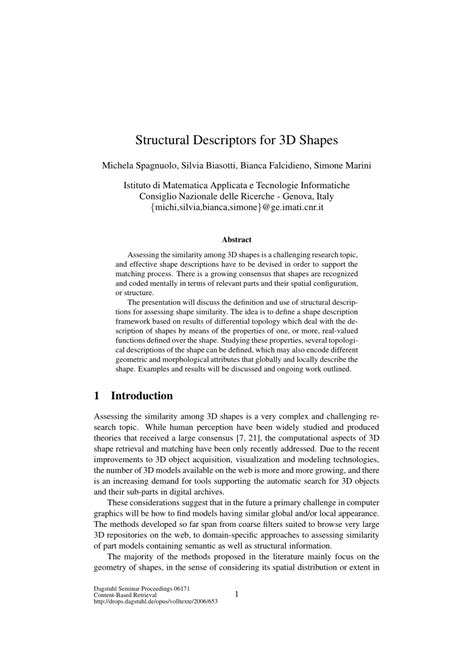 Pdf Structural Descriptors For 3d Shapes