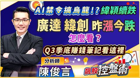 20230901飆股控盤術 陳俊言分析師 【ai禁令搞烏龍緯穎續跌 廣達緯創昨漲今跌 怎麼看？q3季底賺錢筆記看這裡】 Youtube