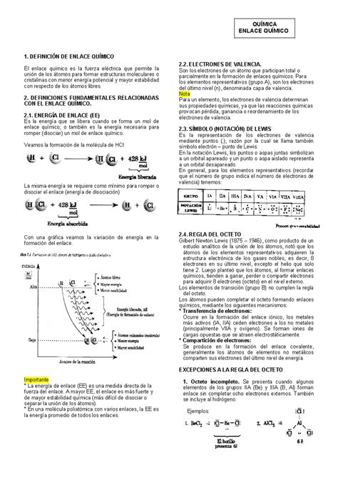 Enlace Químico Teoria 2021 1 DefiniciÓn De Enlace QuÍmico El Enlace