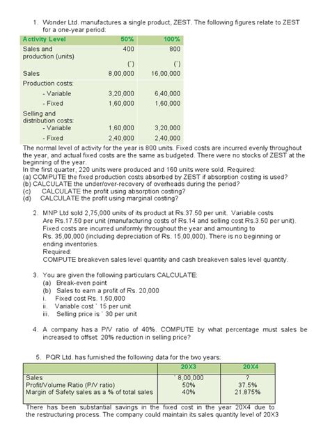 Marginal Costing Sums Pdf