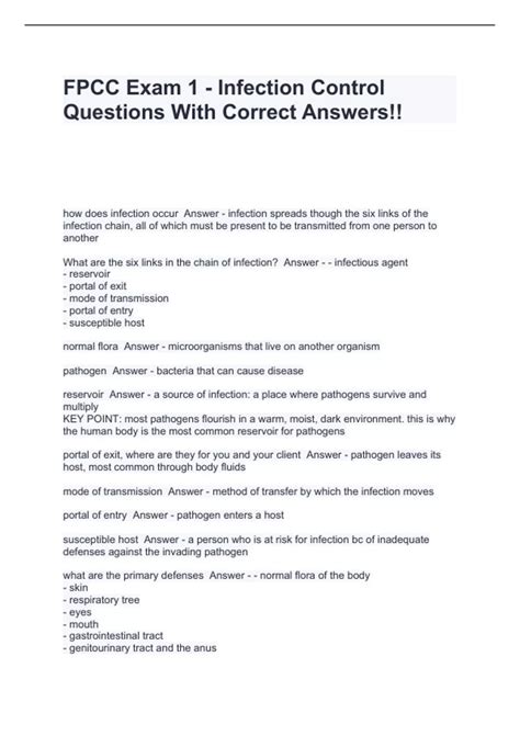 FPCC Exam Infection Control Questions With Correct Answers FPCC Stuvia US