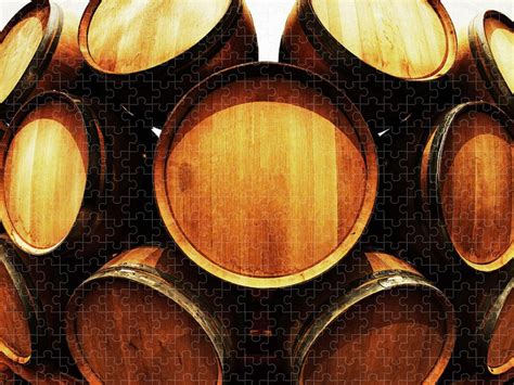 Distorted View Of Stacked Wine Barrels Jigsaw Puzzle By Rapideye