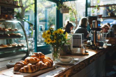Cozy Breakfast And Brunch Bakery Cafe Freshly Baked Croissants And