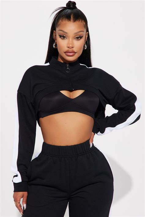 Keep Track Of It Cropped Sports Jacket Black Fashion Nova Fashion