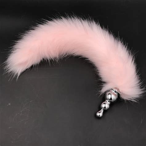 Stainless Steel Anal Plug Animal Tail Butt Plug Pink Fox Tail Butt