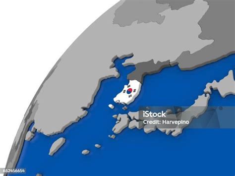韓國與標誌的政治地球向量圖形及更多亞洲圖片 亞洲 全球性 南韓 Istock