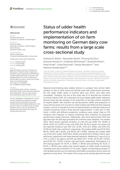 Pdf Status Of Udder Health Performance Indicators And Implementation Of On Farm Monitoring On
