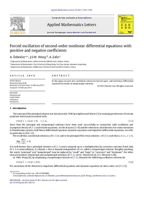 Pdf Forced Oscillation Of Second Order Nonlinear Differential Equations With Positive And