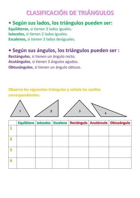 Ejercicio De Clases De Triángulos Y Clases De Cuadriláteros Triangulos Segun Sus Lados