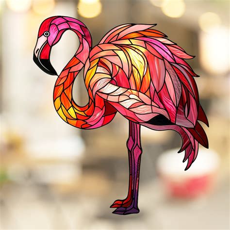 Flamingo Stained Glass Window Cling Decal Sticker Vinyl Window Film