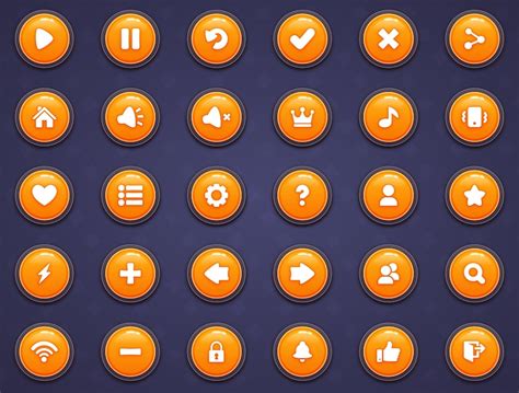 Premium Vector Big Ui Set Of Orange Buttons In Cartoon Style Gui To Build 2d Games Cartoon