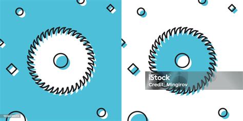 파란색과 흰색 배경에 격리 된 검은 원형 톱날 아이콘입니다 바퀴를 보았다 임의 동적 셰이프 벡터 일러스트레이션 Rotary International에 대한 스톡 벡터 아트