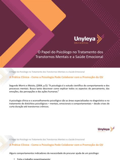 Slaids O Papel Do Psicólogo No Tratamento Dos Transtornos Mentais E A