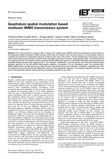 Pdf Quadrature Spatial Modulation Based Multiuser Mimo Transmission