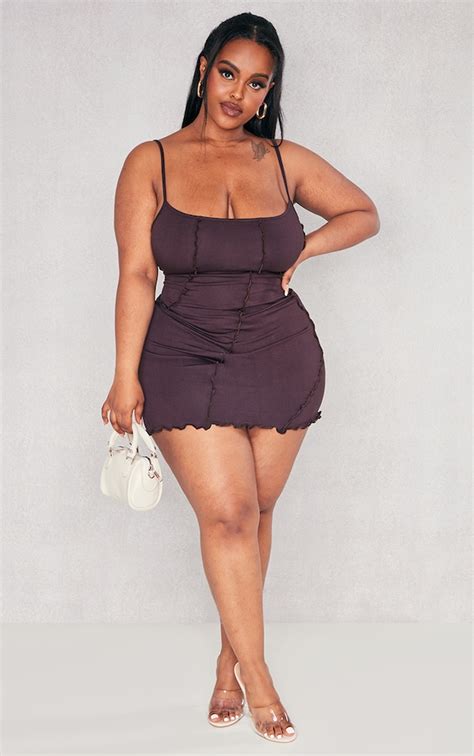Plus Taupe Seam Detail Bodycon Dress Plus Size Prettylittlething