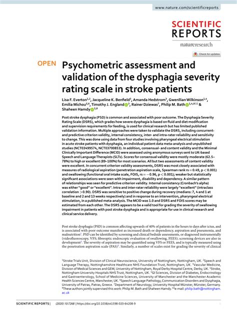 Pdf Psychometric Assessment And Validation Of The Dysphagia Severity