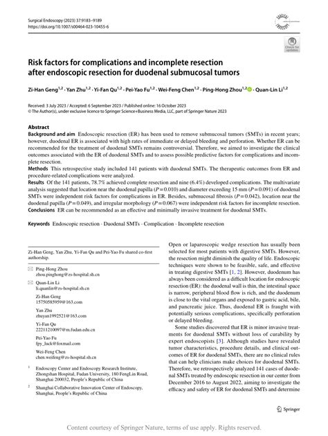 Risk Factors For Complications And Incomplete Resection After