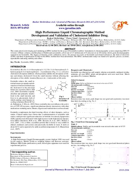 High Performance Liquid Chromatographic Method Development And