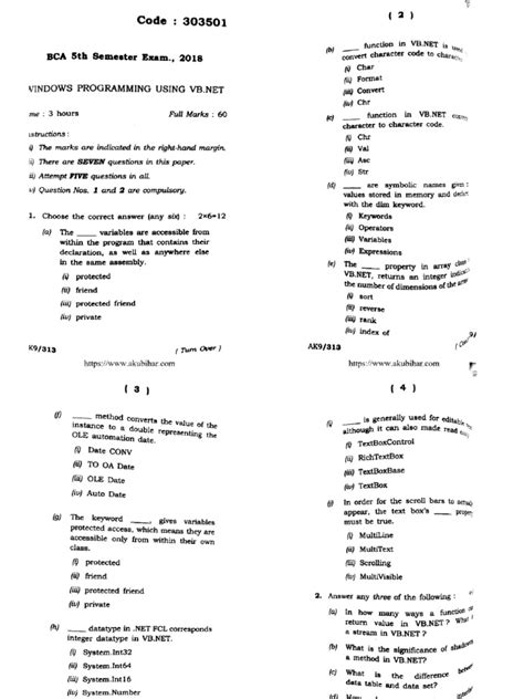 Bca 5 Sem Windows Programming Using Vb Dot Net 303501 2018 Pdf