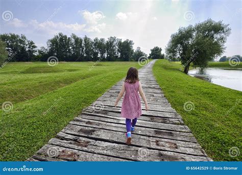 Girl Walking On A Path Stock Image Image Of Trees Field 65642529