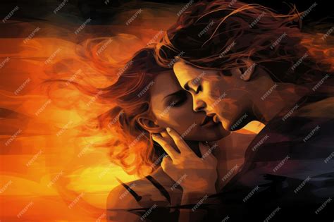 Premium Ai Image A Painting Of Two People Kissing In Front Of An