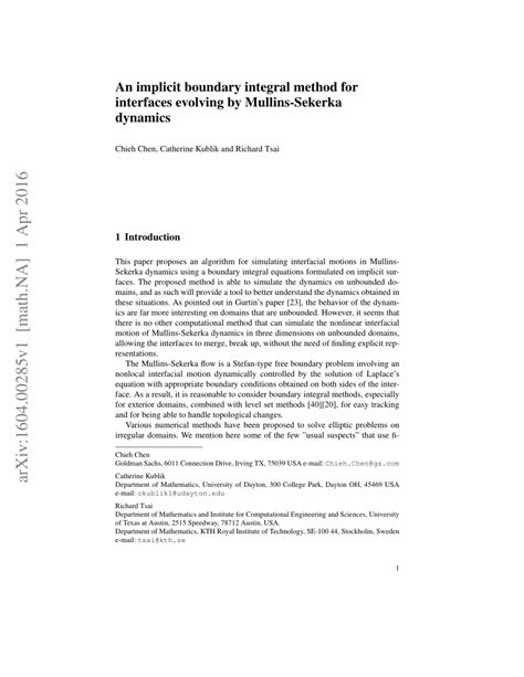 Pdf An Implicit Boundary Integral Method For Interfaces Evolving By