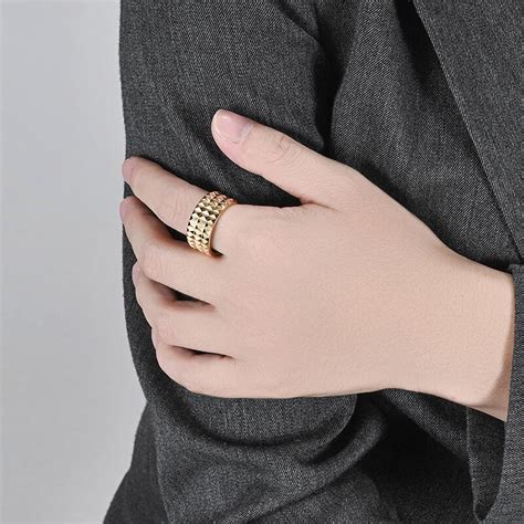 Simple Rhombus Pattern Stainless Steel Band Ring Gthic