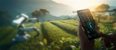 Ai Farmer Use Smartphone And Robotics Assistant Pollinate Of Fruits
