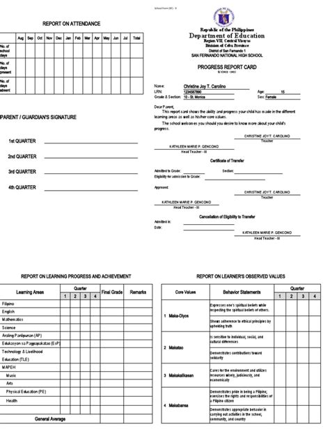 School Form Sf 9 Unified Pdf Science Cognition