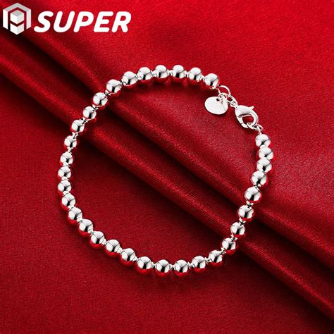 925 스털링 실버 할로우 볼 비즈 체인 팔찌 여성용 웨딩 약혼 파티 쥬얼리 6mm Aliexpress