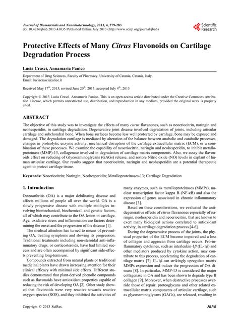 Pdf Protective Effects Of Many Citrus Flavonoids On Cartilage