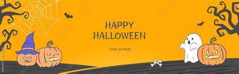 할로윈데이 호박과 유령이 있는 가로 배너 일러스트 Stock Vector Adobe Stock