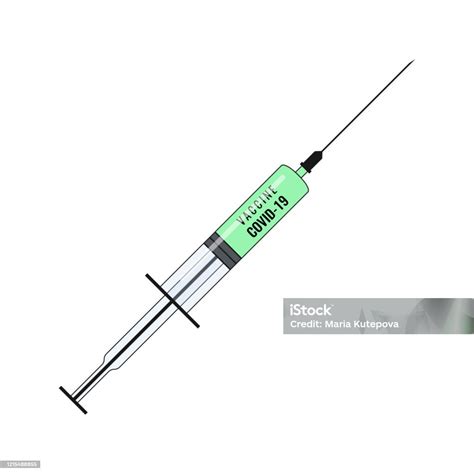 벡터 재고 평면 아이콘 플라스틱 일회용 의료 주사기 투명 배경에 분리 바늘 코로나 바이러스 또는 계절 독감에 대한 예방 접종의