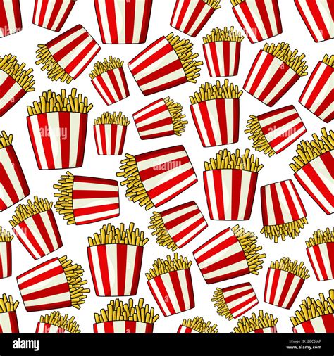 French Fries Seamless Pattern Wallpaper Red And White Striped Paper Boxes With Fried Crispy